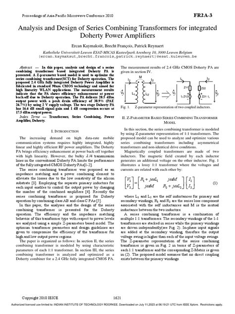 Analysis And Design Of Series Combining Transformers For Integrated Doherty Power Amplifiers
