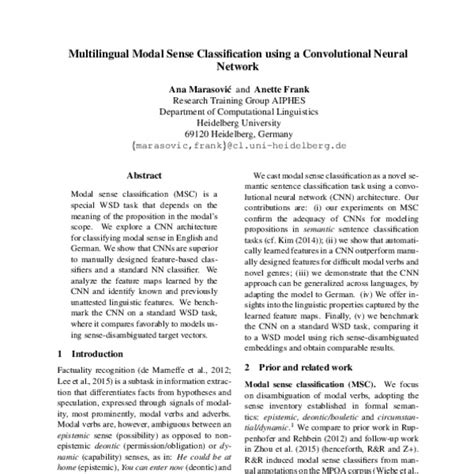 Multilingual Modal Sense Classification Using A Convolutional Neural Network Acl Anthology
