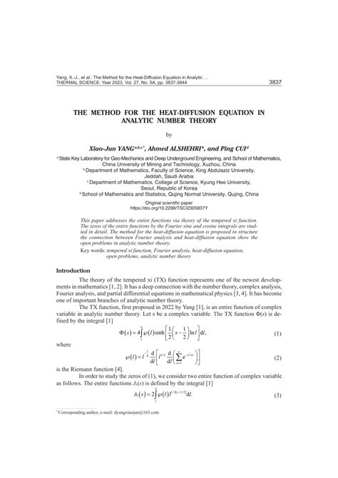 Pdf The Method For The Heat Diffusion Equation In Analytic Number Theory