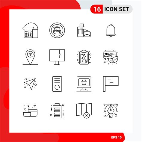 Group Of 16 Outlines Signs And Symbols For Map Sound Luggage Notification Alert Editable Vector