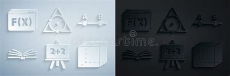 Set Chalkboard Graph Schedule Chart Diagram Open Book Geometric Figure Cube Triangle Math