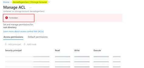 Azure Ad Group User Sees Forbidden Error While Accessing Manage Acl For Azure Datalake Container