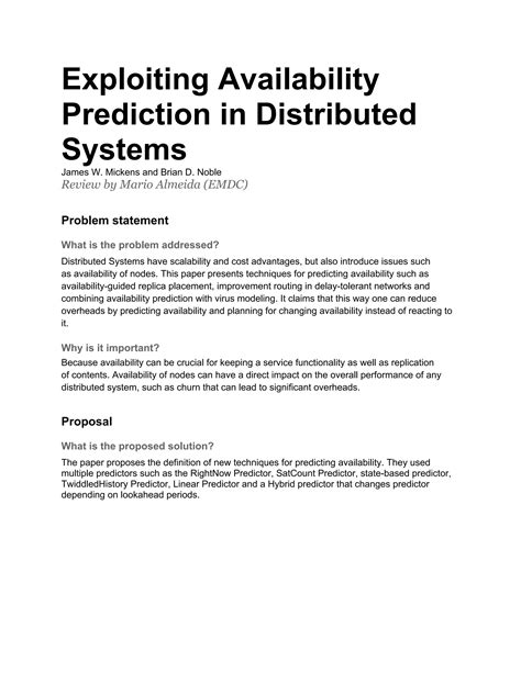 Exploiting Availability Prediction In Distributed Systems Pdf