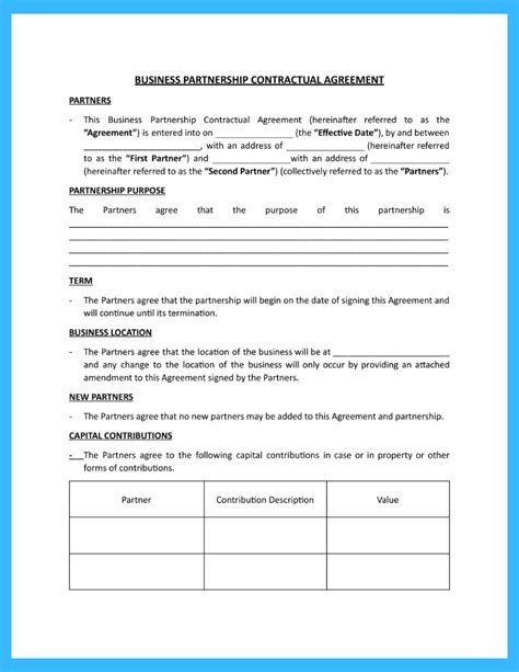 Business Partnership Agreement Template Contract Agreement Between Two Business Partners Find