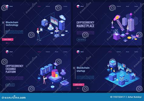 Blockchain Cryptocurrency Marketplace Technology Isometric Vector Illustration Set With