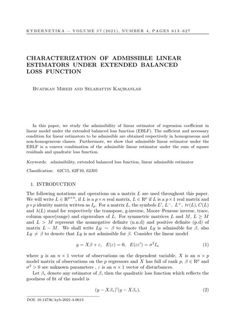 Pdf Characterization Of Admissible Linear Estimators Under Extended Balanced Loss Function