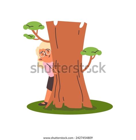 Girl Hiding Behind Tree Cartoon Flat Stock Vector Royalty Free 2427454809 Shutterstock