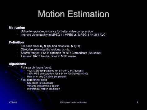 Ppt Lsh Based Motion Estimation Powerpoint Presentation Free