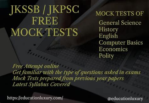 JKSSB MOCK TESTS Education Luxury JKSSB Last Year MCQs