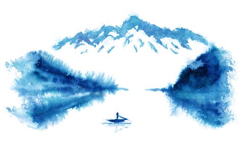 일본 스미 블루 풍경 추상 산과 호수 자연 수채화 배경 잉크 아트 일러스트 낚시에 대한 스톡 벡터 아트 및 기타 이미지 낚시 물 수채화 Istock