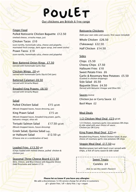 Menu At Poulet Restaurant London