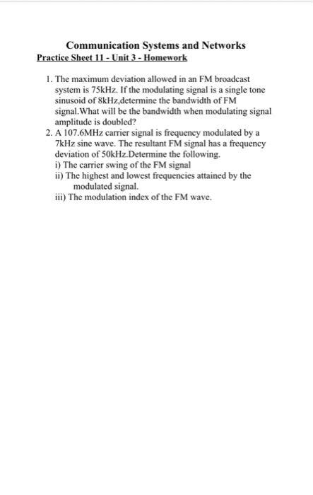 1 The Maximum Deviation Allowed In An Fm Broadcast