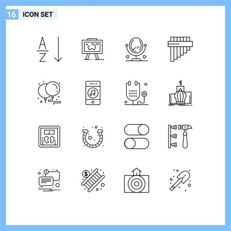 Set Of 16 Modern Ui Icons Symbols Signs For Party Birthday Mirror Balloons Instrument Editable