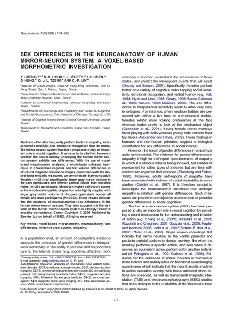 Pdf Sex Differences In The Neuroanatomy Of Human Mirror Neuron System