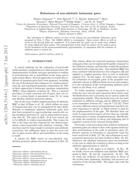 Pdf Robustness Of Non Adiabatic Holonomic Gates