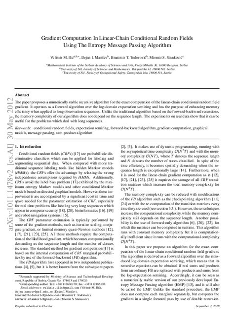 Pdf Gradient Computation In Linear Chain Conditional Random Fields