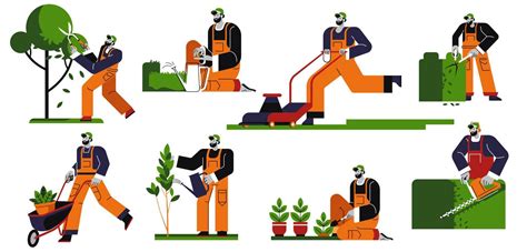 Gardening Man Cutting Tree Leaves Bushes Twigs Vector Art At Vecteezy