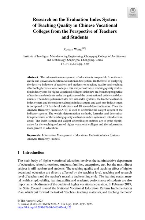 Pdf Research On The Evaluation Index System Of Teaching Quality In Chinese Vocational Colleges
