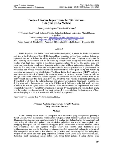 Proposed Posture Improvement For Tile Workers Using The Reba Method
