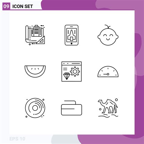 Set Of 9 Commercial Outlines Pack For Develop Brower Smartphone App Slice Editable Vector Design
