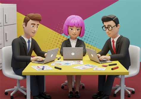 Business Team Meeting Analyzing Data With Laptops And Charts Stock Illustration Illustration