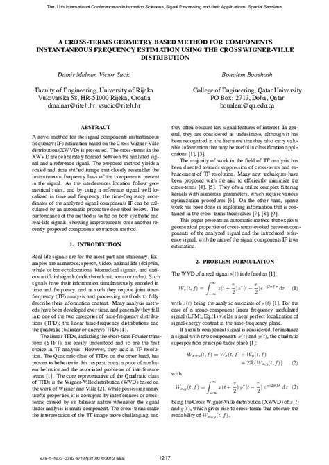 Pdf A Cross Terms Geometry Based Method For Components Instantaneous Frequency Estimation