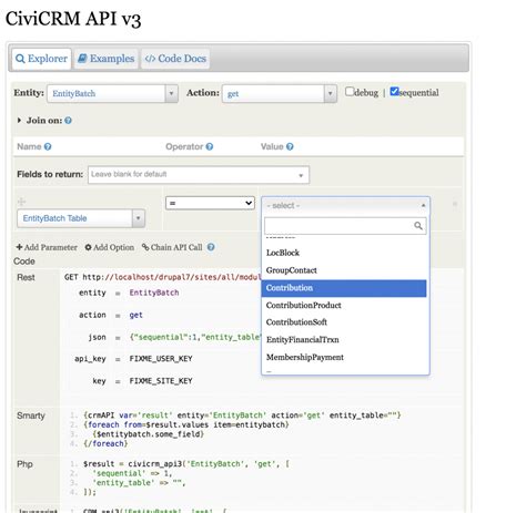 Entity Tables List CiviCRM