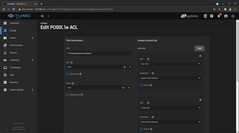 [web Interface] Setting Posix 1e Acl Permissions Causes Permissions Screen To Not Show Anymore
