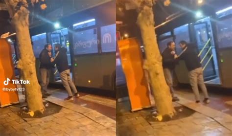 ვიდეო მძღოლი ავტობუსიდან გადმოიყვანა და ჩხუბი დაუწყო რა მოხდა