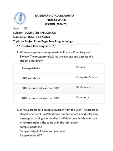 Std Ix Project Work Pdf Integer Mathematics