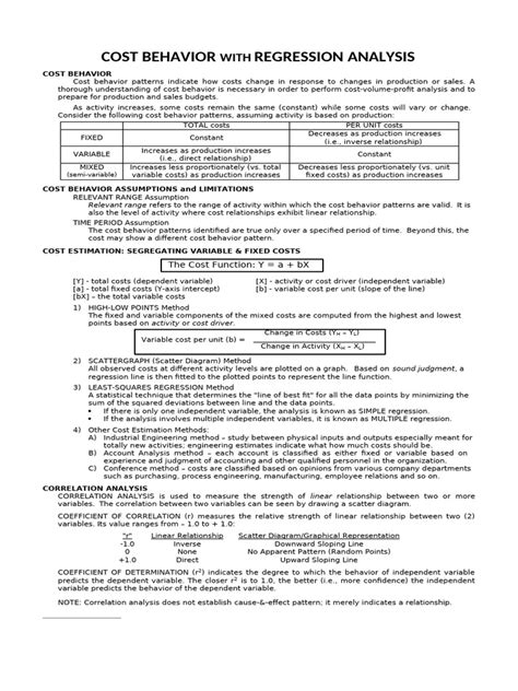 Cost Behavior With Regression Analysis Pdf Regression Analysis Linear Regression