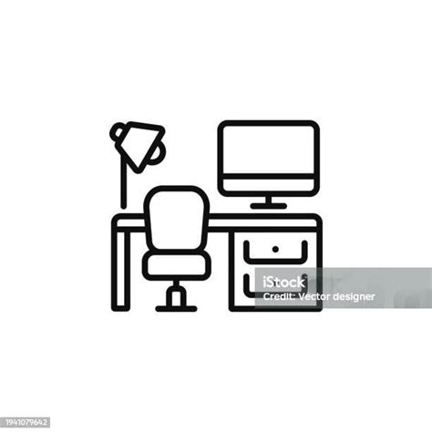 공부 테이블 라인 아이콘은 흰색 배경에 고립되어 있습니다 바탕 화면 작업 공간 회선 아이콘 가구에 대한 스톡 벡터 아트 및 기타 이미지 Istock