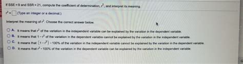 Solved If SSE And SSR Compute The Coefficient Of Chegg