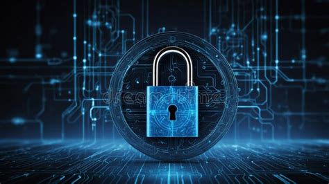 Padlock With Digital Circuits On Dark Blue Tech Background Representing Cybersecurity And