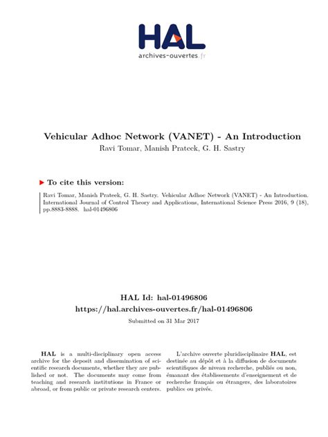 Vehicular Adhoc Network Vanet An Introduction Pdf Wireless Ad Hoc Network Computer Network