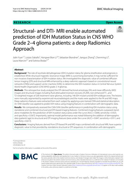 Pdf Structural And Dti Mri Enable Automated Prediction Of Idh