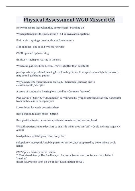 Physical Assessment WGU Missed OA Questions And Answers Correct WGU CASAL Stuvia US