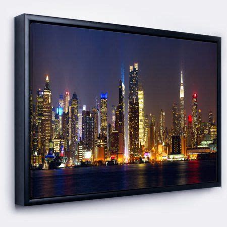 Designart New York Skyline At Night Cityscape Photo Framed Canvas