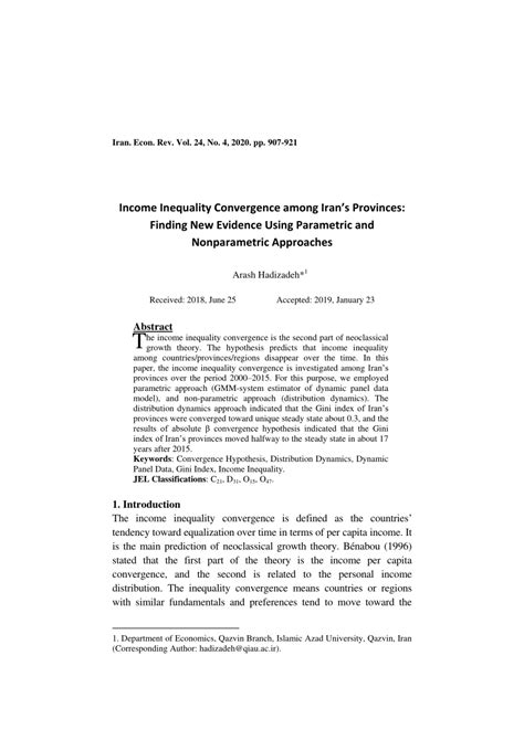 Pdf Income Inequality Convergence Among Irans Provinces Finding New Evidence Using