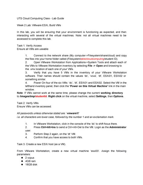 Lab 1 Vmware Esxi Uts Cloud Computing Class Lab Guide Week 2 Lab Vmware Esxi Build Vms