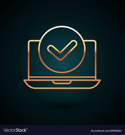 Gold Line Laptop Icon Isolated On Dark Blue Vector Image