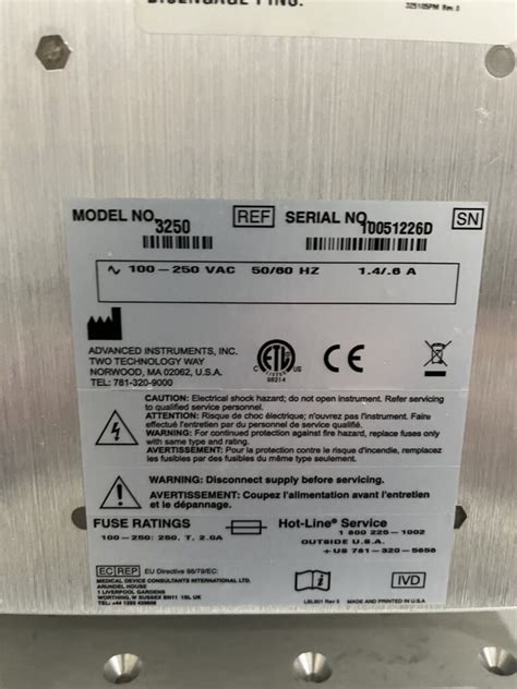 Advanced Instruments Inc Osometer 3250 BaneBio