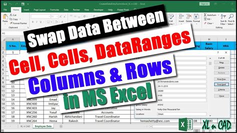 Swap Data Between Cell Cells Rows And Columns Youtube