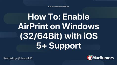 how to enable airprint on windows 32 64bit with ios 5 support