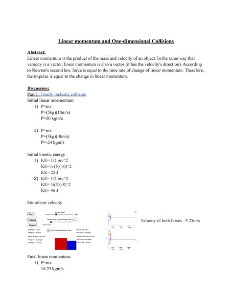 physics post lab 7 linear momentum and one dimensional collisions abstract linear momentum is
