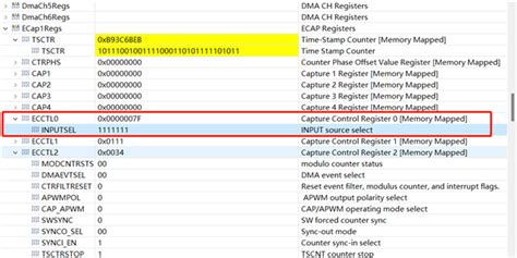 Tms320f280039c Ecap输入源选择部分被注释，观察寄存器发现选择的是127，请问这个gptrip7 Input For
