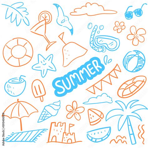손으로 그린 여름 일러스트 세트 素材庫向量圖 Adobe Stock