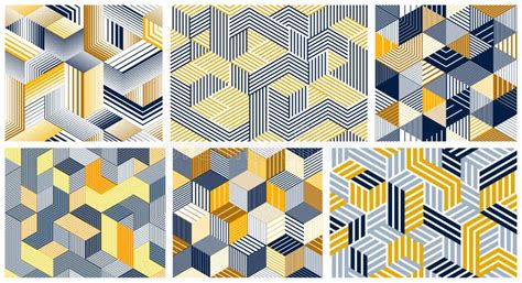 Seamless Isometric Lines Geometric Patterns Set 3d Cubes Vector Tiling Backgrounds
