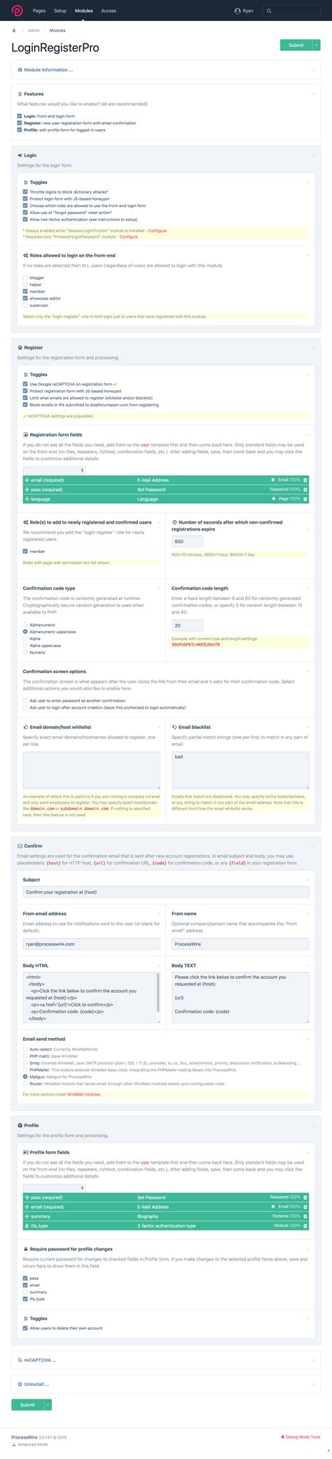 Login Register Pro Front End User System For Processwire