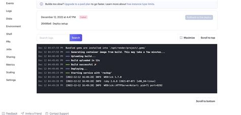 Issue Deploying Ruby Application Render